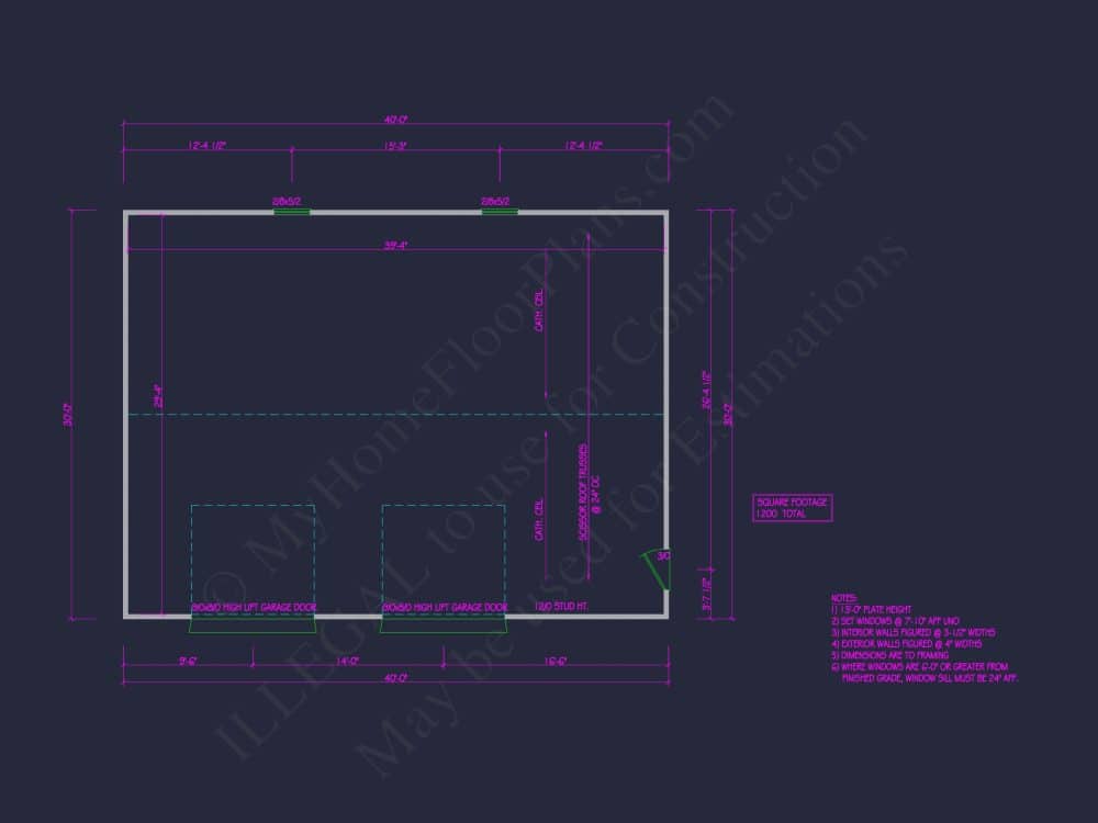 Garage House Plan with CAD Designs and Detailed Blueprint