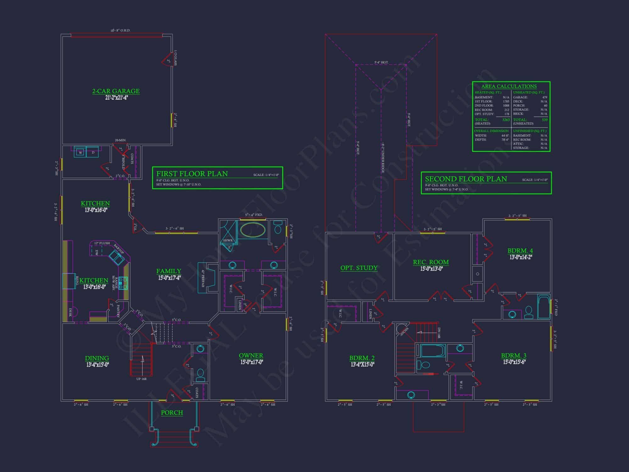 Colonial Revival House Floor Plan with CAD and Blueprint Design