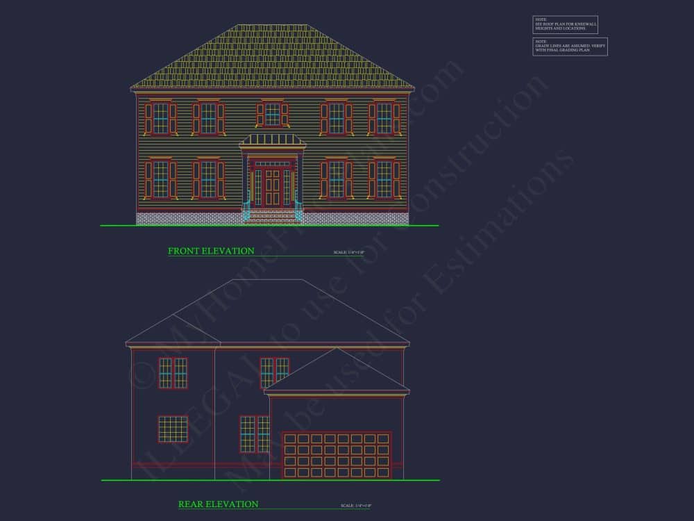 Colonial Revival House Floor Plan with CAD and Blueprint Design