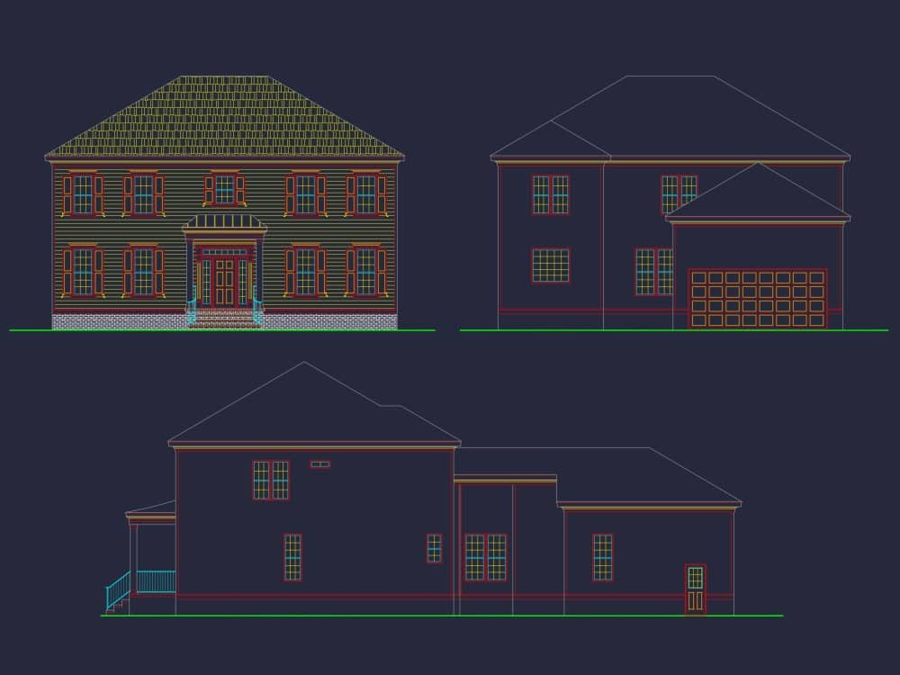 Colonial Revival House Floor Plan with CAD and Blueprint Design