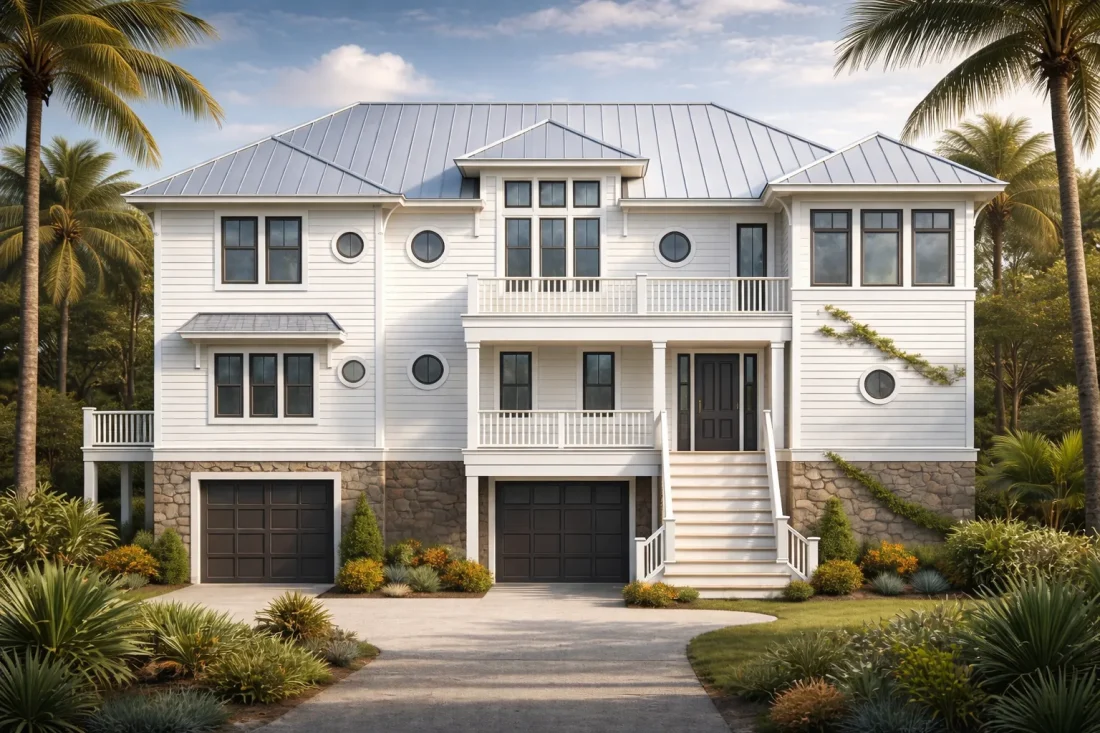 Elegant Coastal House Plan with CAD Blueprint & Designs