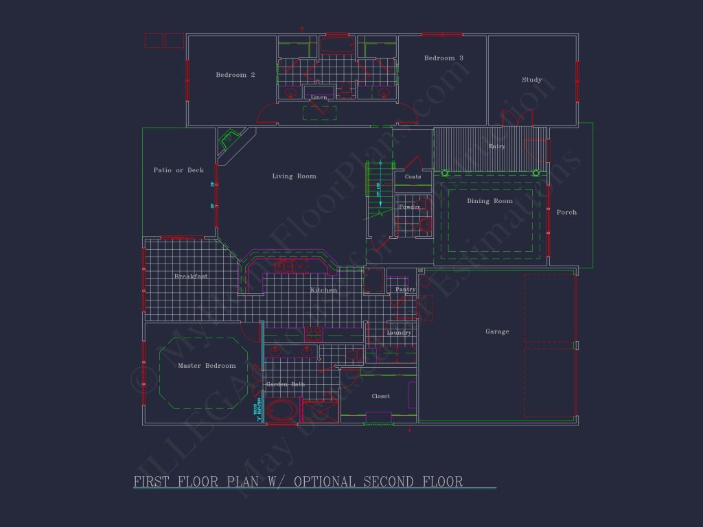 Traditional House Plan with CAD Blueprint | Spacious 54' x 54' Design