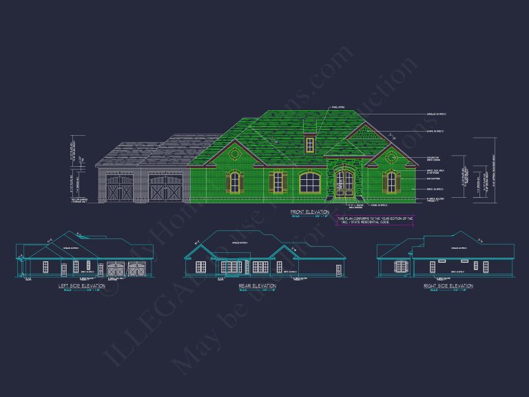 Spacious House Plan with Traditional Ranch Design and CAD Blueprint