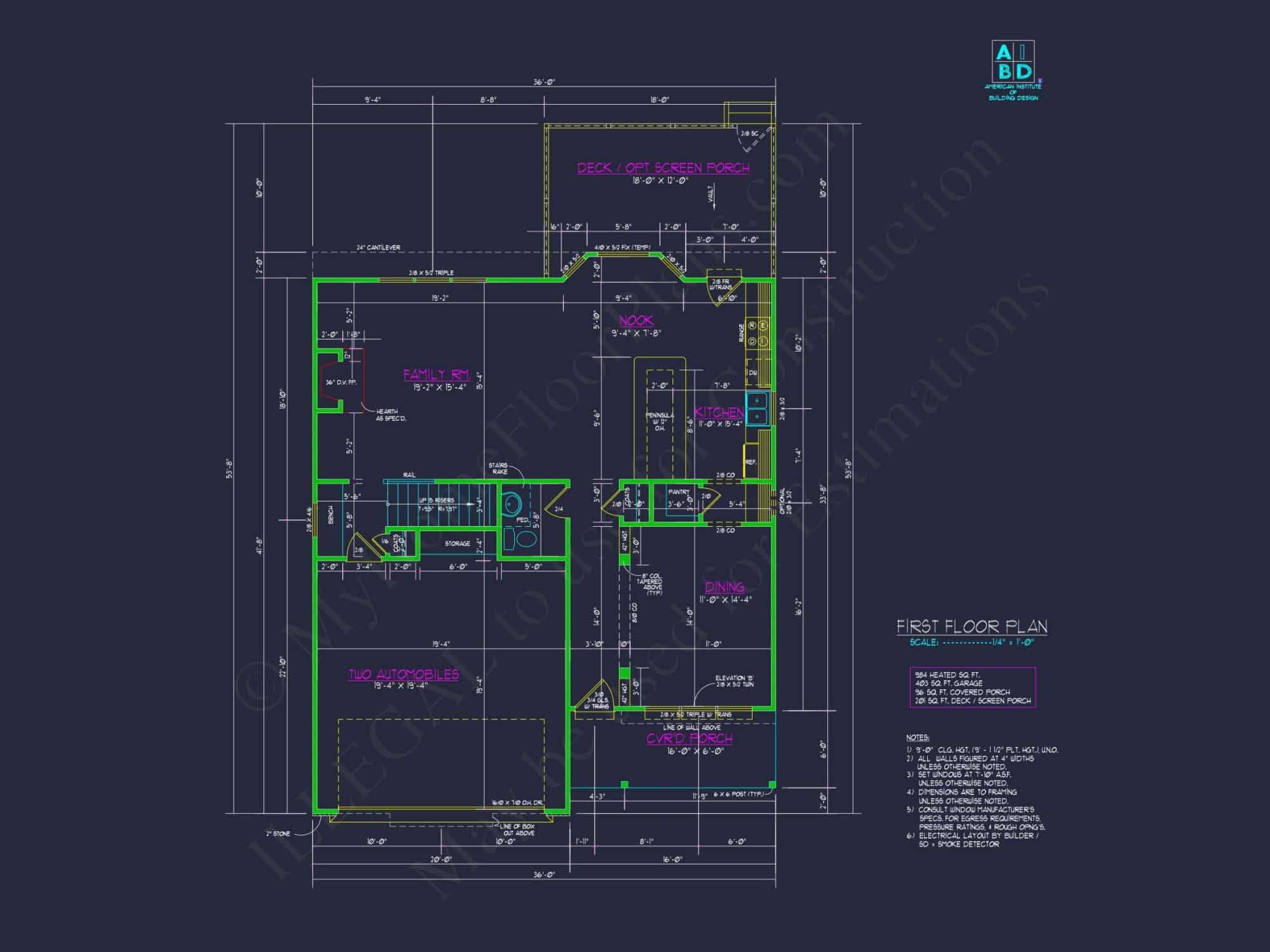Modern Craftsman House Plan with 2-Story CAD Designed Blueprint
