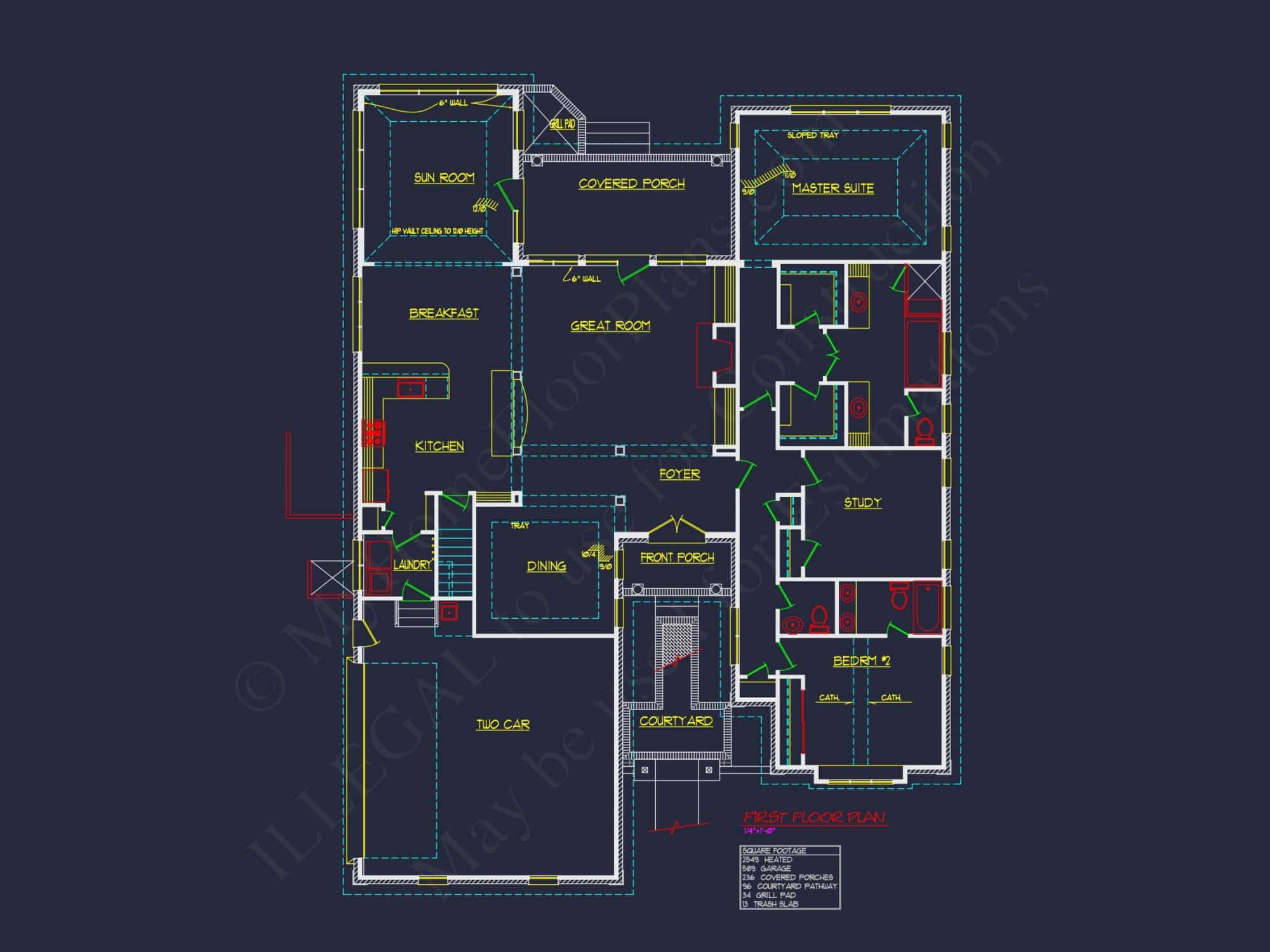 Traditional 3-Bedroom House Plan with Courtyard (Blueprint)