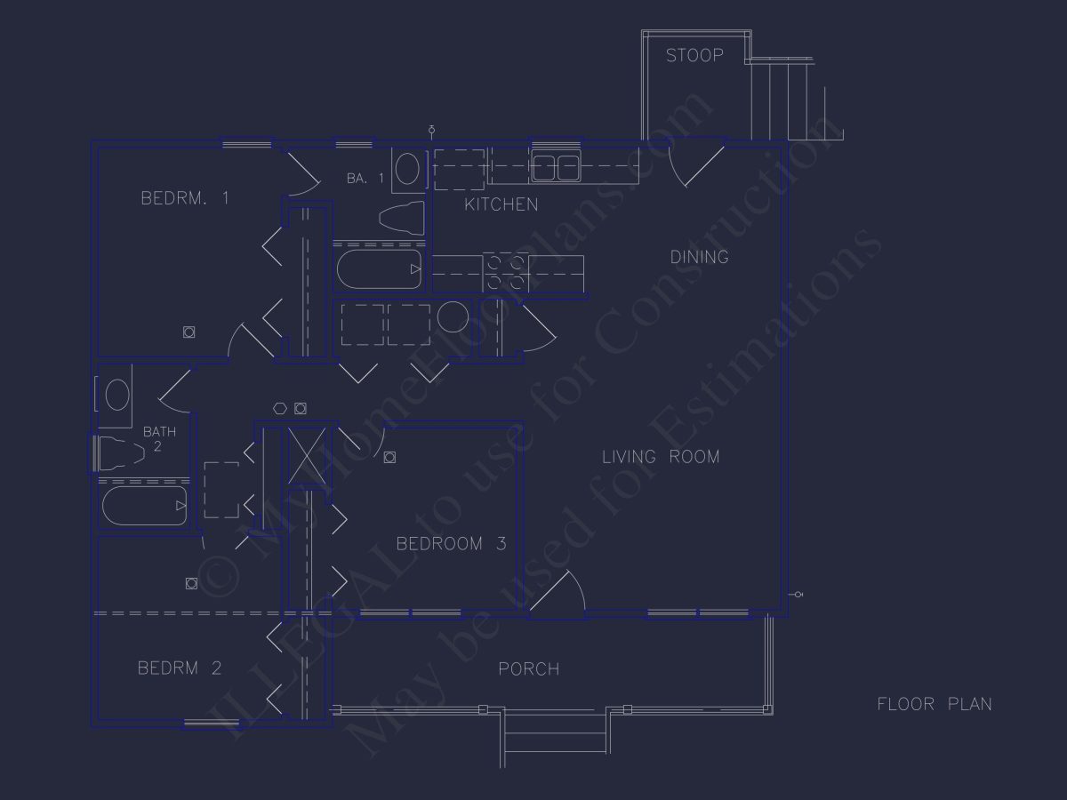 Traditional Ranch Home Plan - 3-Bed, 2-Bath, 1,320 SF