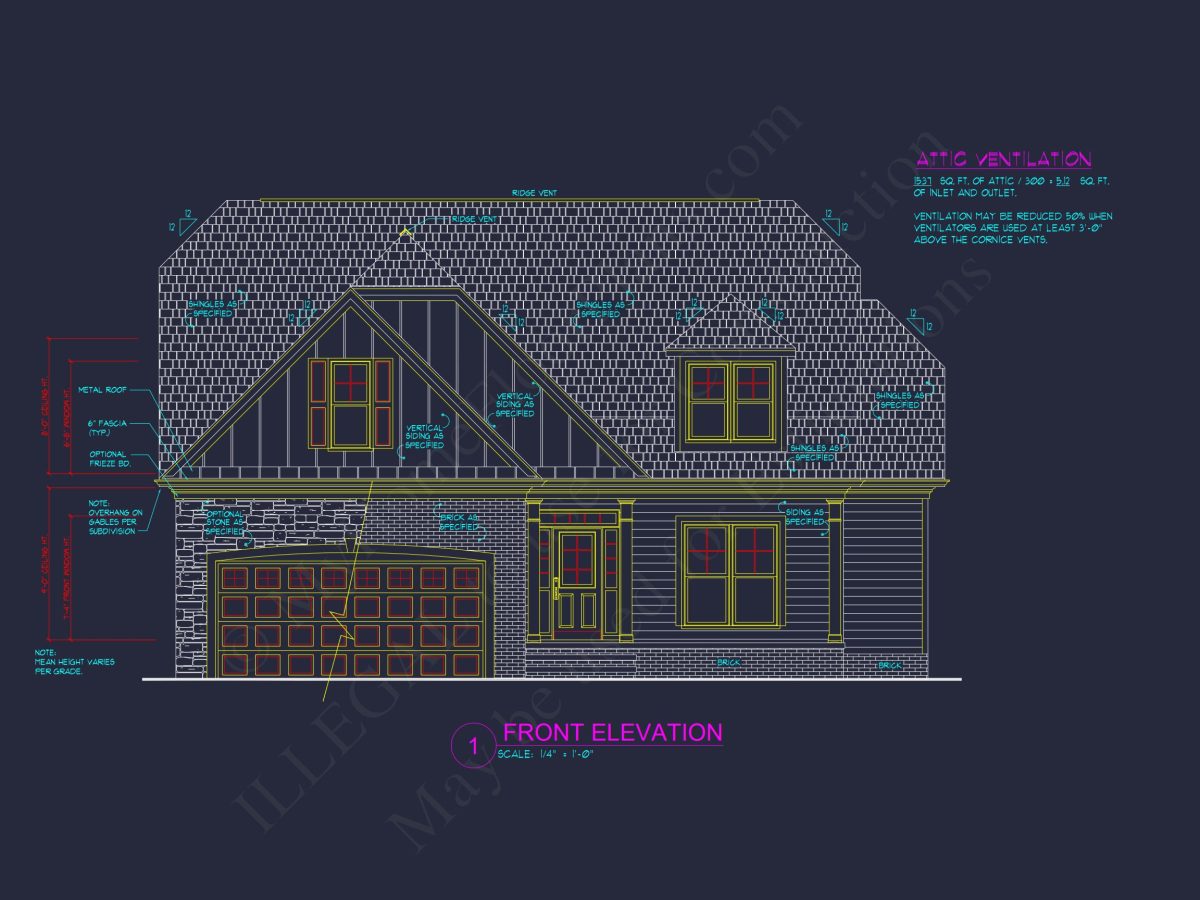 Dutch Colonial Home Plan - 3-Bed, 2.5-Bath, 2,350 SF