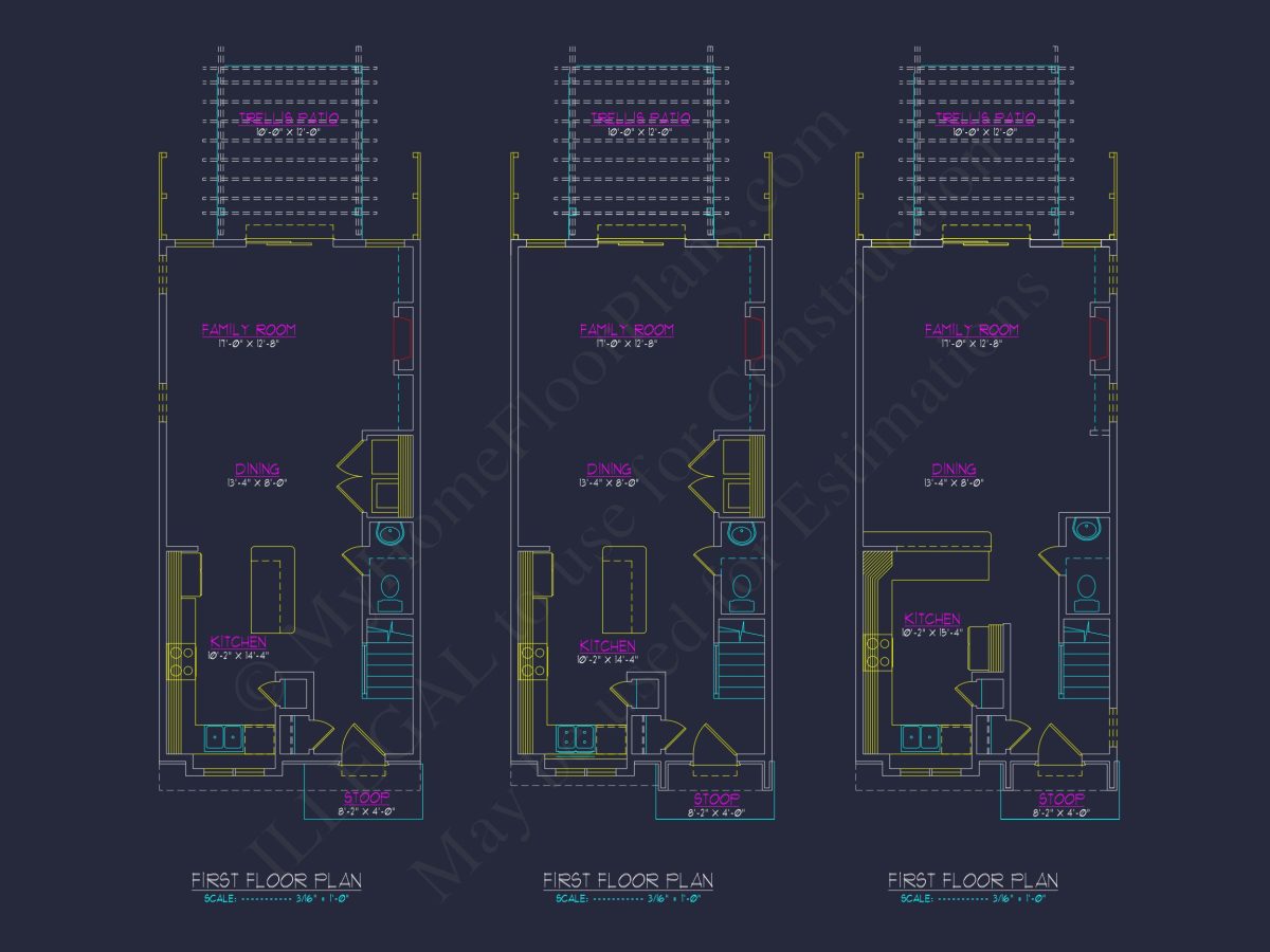 Traditional Townhome Plan - 9-Bed, 7.5-Bath, 4,866 SF